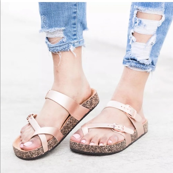 Boutique | Shoes | Mermaid Gold Toe Ring Strap Cork Sole Slide Sandal ...